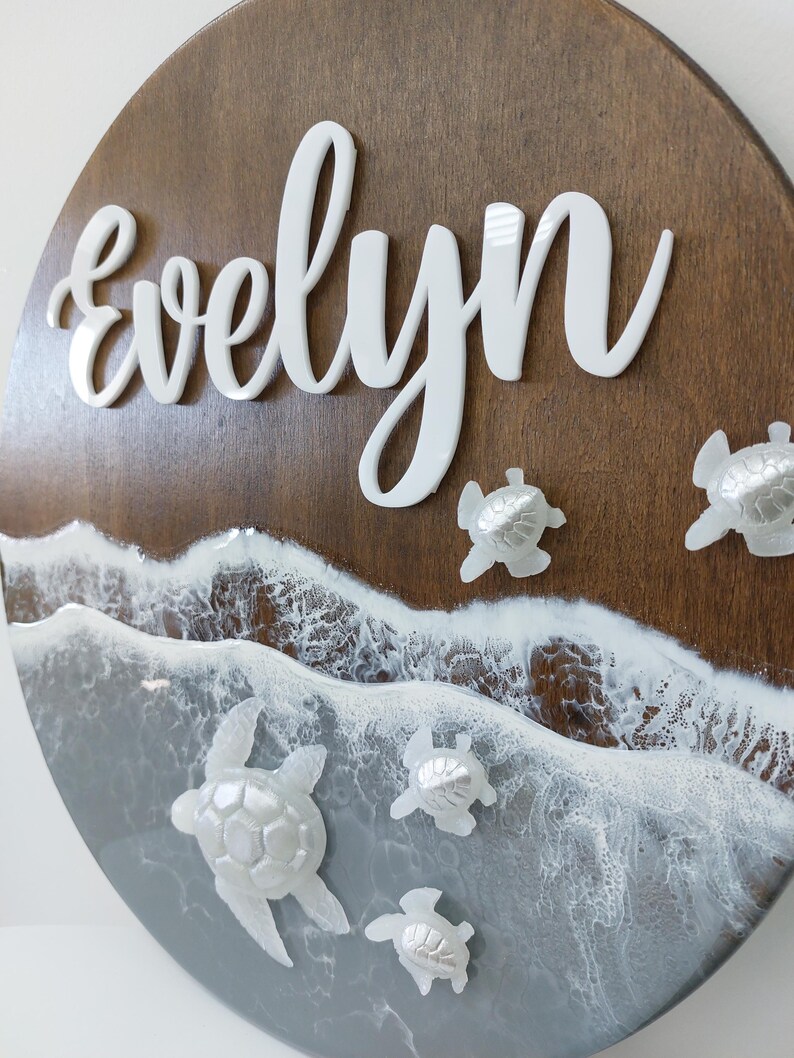 Crib Sign for Nautical Nursery Ocean Turtle 3D Baby Name Sign Round ...