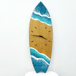 Teal Surfboard Clock With Ocean Waves Beachy Room Decor Surfboard Wall ...