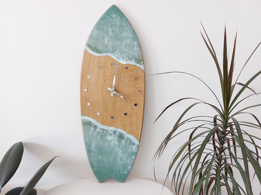 Surfboard Clock With Ocean Waves Beachy Room Decor Surfboard Wall Art ...