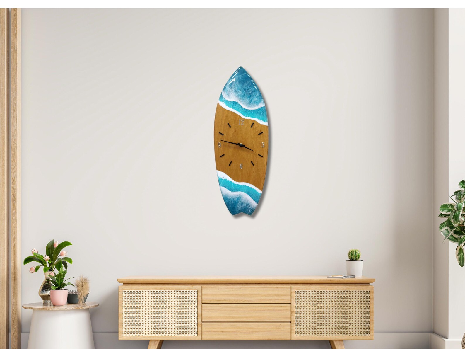 Teal Surfboard Clock With Ocean Waves Beachy Room Decor Surfboard Wall ...