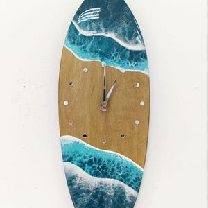 Teal Surfboard Clock With Ocean Waves Beachy Room Decor Surfboard Wall ...