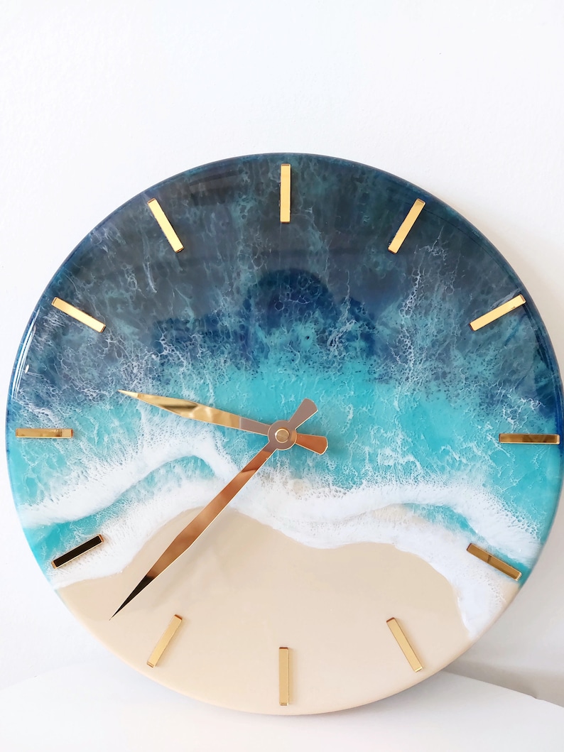 Resin Ocean Wall Clock Resin Art Beach and Sea Unique Wall Decor Epoxy ...