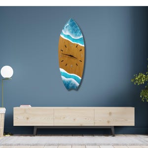 Teal Surfboard Clock With Ocean Waves Beachy Room Decor Surfboard Wall ...