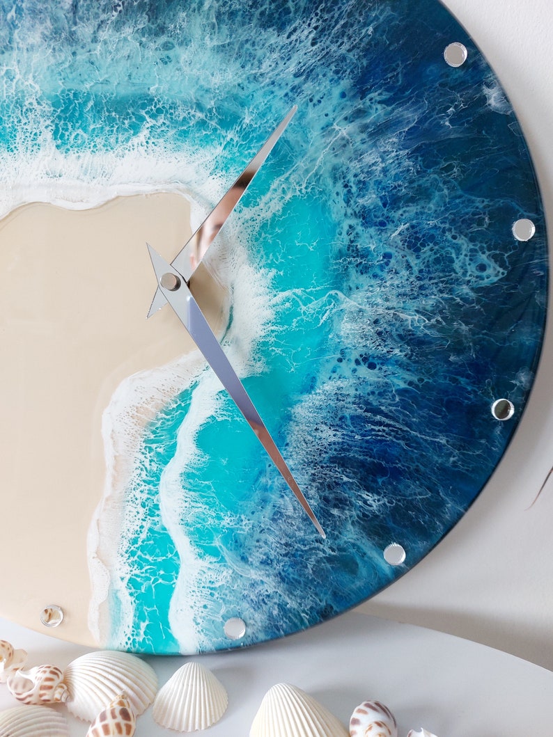 Resin Ocean Wall Clock Resin Art Beach and Sea Unique Wall Decor for ...