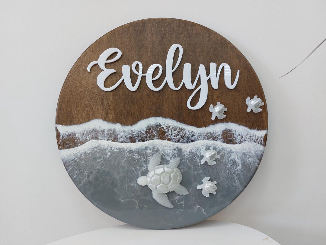 Crib Sign for Nautical Nursery Ocean Turtle 3D Baby Name Sign Round ...