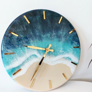 Resin Ocean Wall Clock Resin Art Beach and Sea Unique Wall Decor Epoxy ...