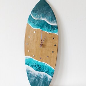 Teal Surfboard Clock With Ocean Waves Beachy Room Decor Surfboard Wall ...