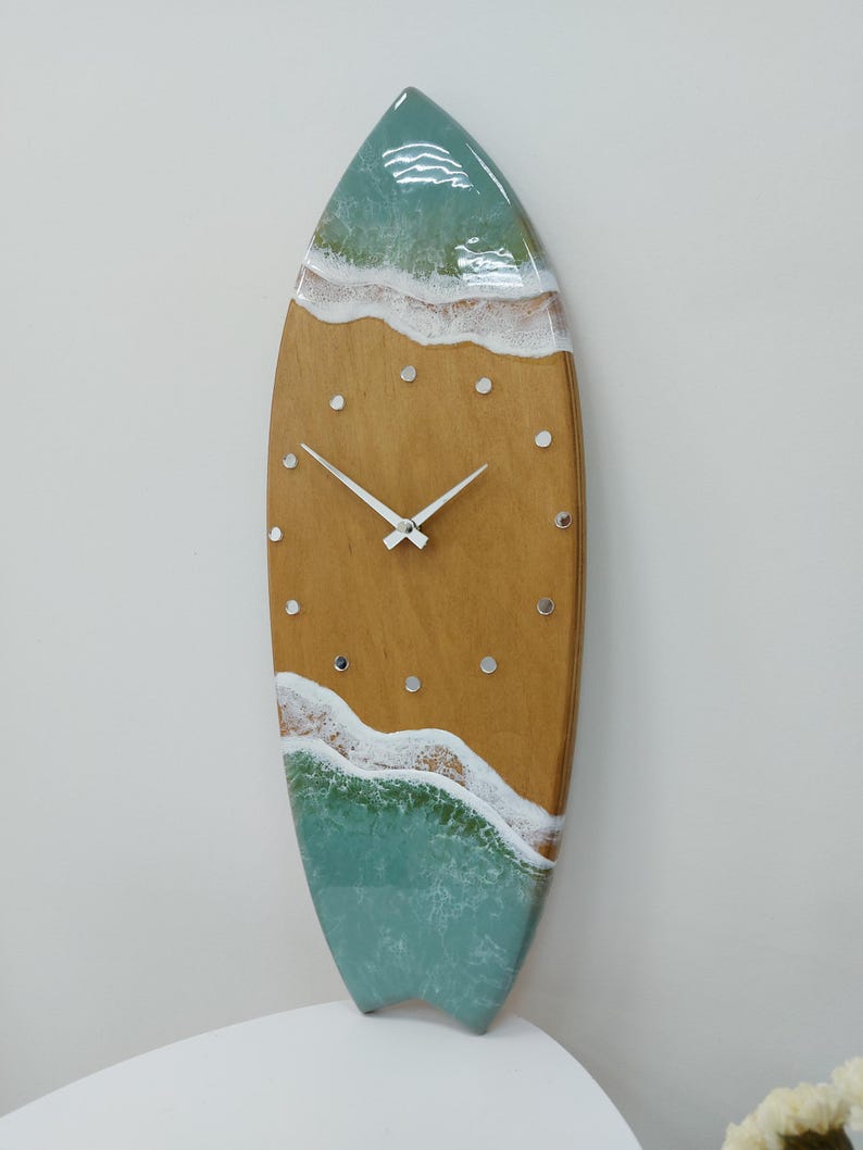 Surfboard Clock With Ocean Waves Beachy Room Decor Surfboard Wall Art ...
