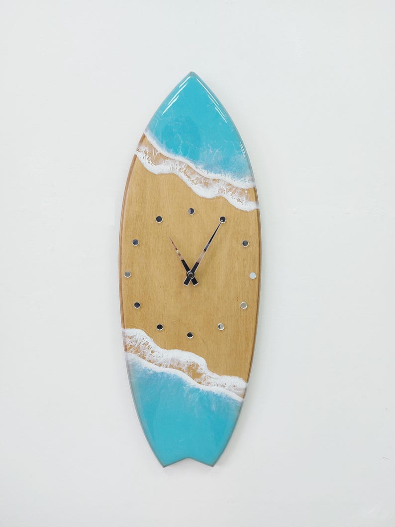 Aqua Surfboard Clock With Tropical Ocean Waves Beachy Room Decor ...