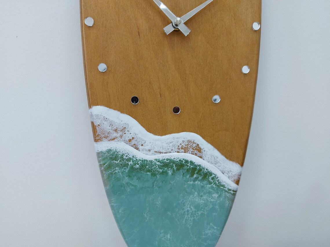 Surfboard Clock With Ocean Waves Beachy Room Decor Surfboard Wall Art ...