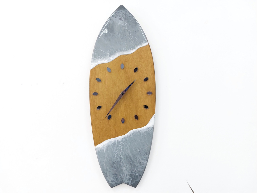 Surfboard Clock With Ocean Waves Beachy Room Decor Surfboard Wall Art ...