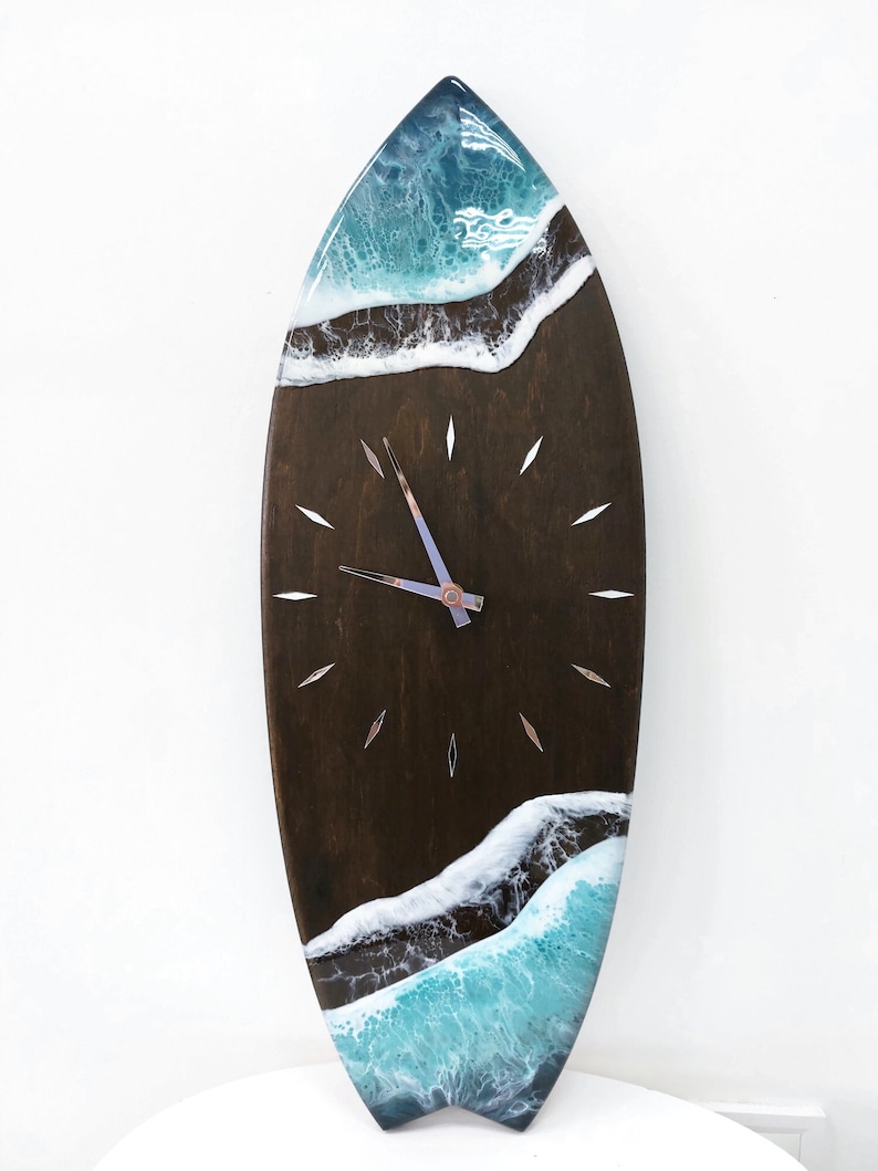 Surfboard Clock With Ocean Waves Beachy Room Decor Surfboard Wall Art ...