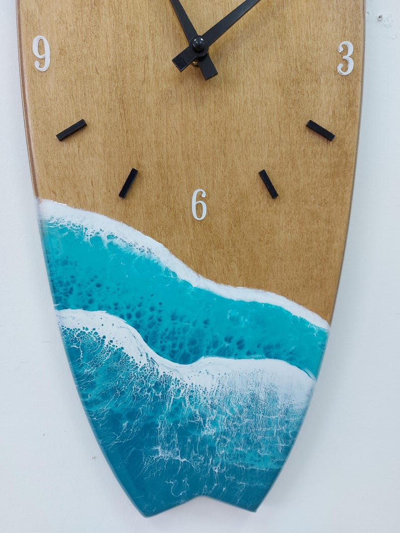 Aqua Surfboard Clock With Tropical Ocean Waves Beachy Room Decor ...