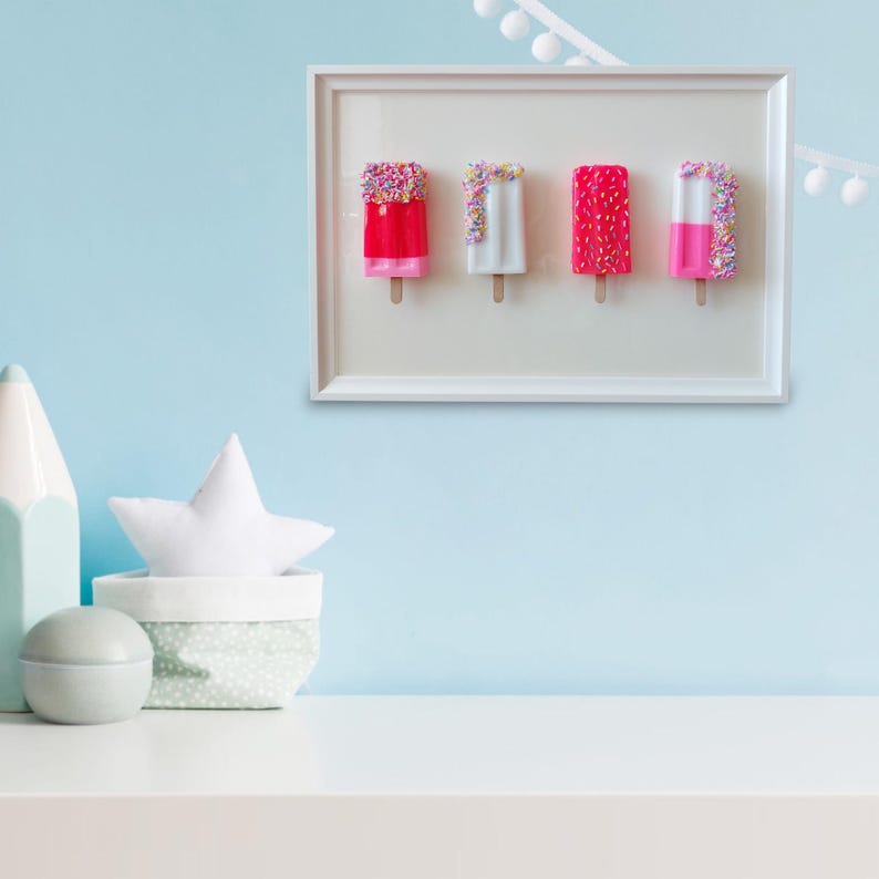 Colorful Ice Pop Wall Art, Fun Resin Decor, Sweet Candy Artwork, Pink ...