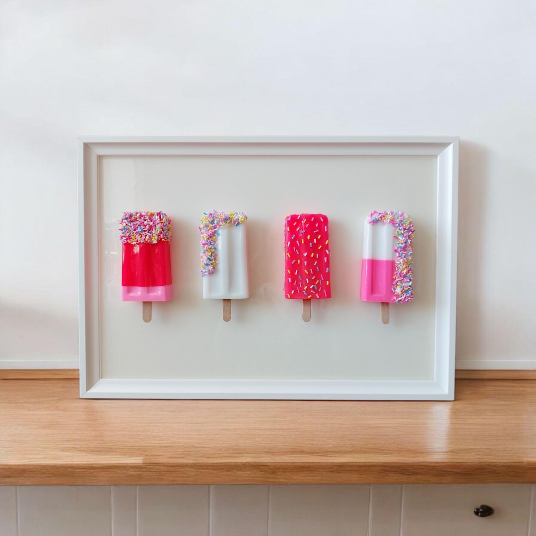 Colorful Ice Pop Wall Art, Fun Resin Decor, Sweet Candy Artwork, Pink ...