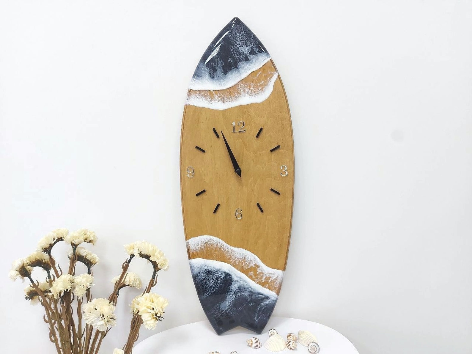 Surfboard Clock With Ocean Waves Beachy Room Decor Surfboard Wall Art ...