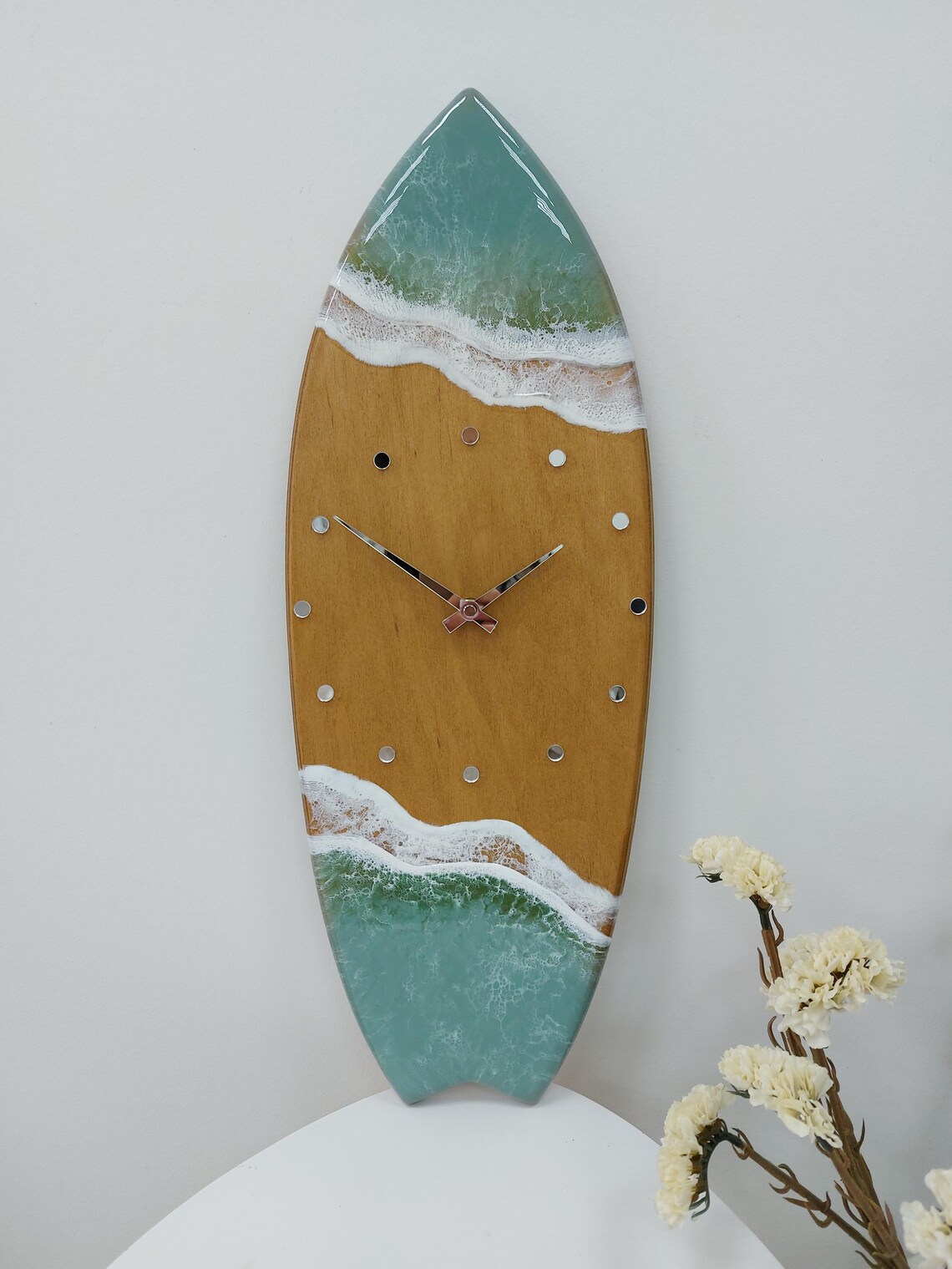 Surfboard Clock With Ocean Waves Beachy Room Decor Surfboard Wall Art ...