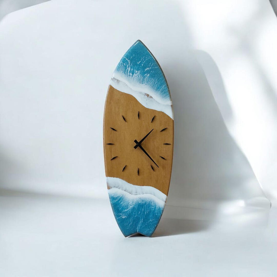 Surfboard Wall Clock – Ocean Wave Resin Art – Coastal Beach Decor - Etsy