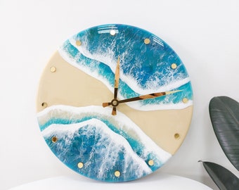 Blue Ocean Resin Art Wall Clock | Beach Themed Ocean Clock | Nautical ...