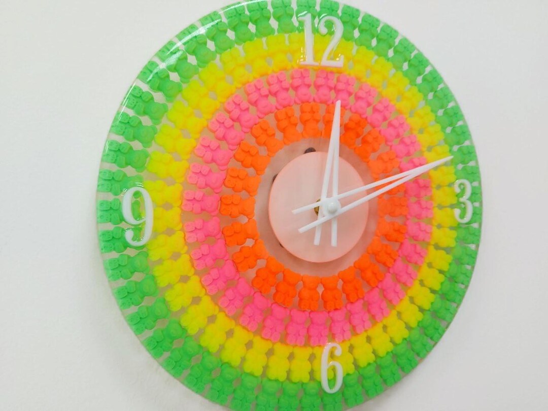 Gummy Bear Wall Clock Neon Pop Art Dopamine Decor Kids Room Candy Decor ...