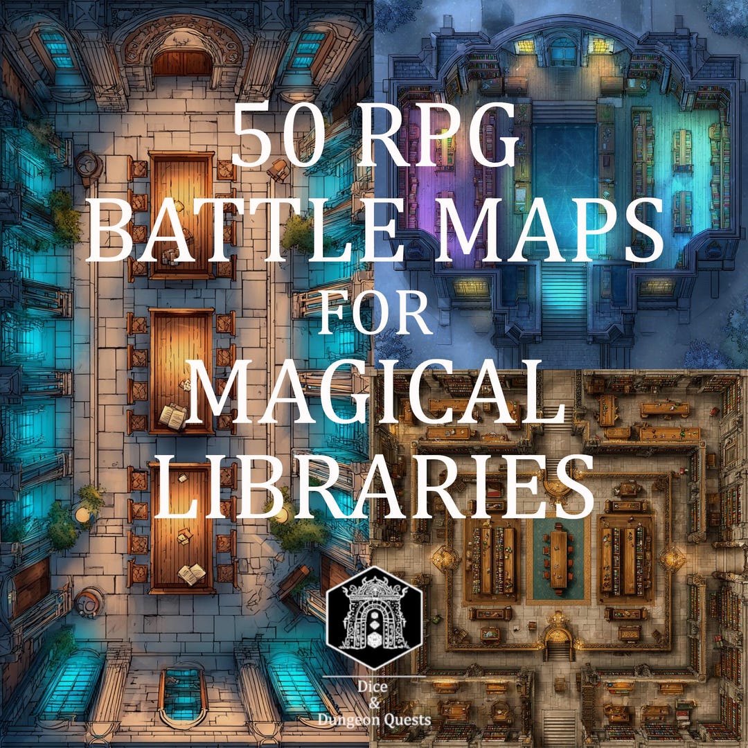 Battle Map Art- 50 Digital Maps for Magical Libraries, for D&D or Pathfinder Rpg, for Roll20 ...