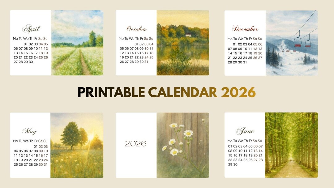 Printable Horizontal Desk Calendar 2026 | A6 Size | PDF - Etsy