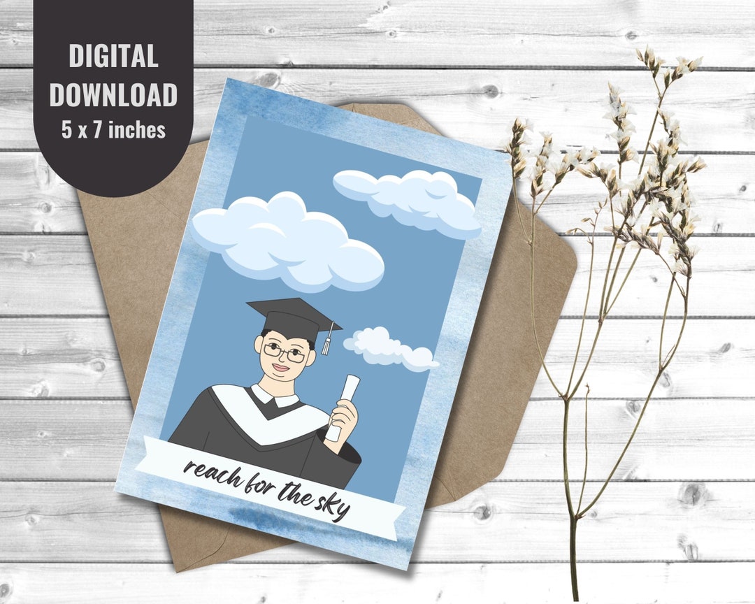 Blue Graduation Card Reach for the Sky Gift for School or University ...
