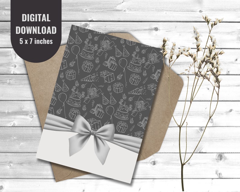 Gray Present Greeting Card Printable Birthday Card for Gift Lover ...