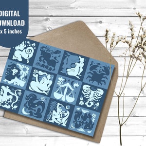 Zodiac Card Printable Birthday Card for Astrology Lover Blue Digital ...