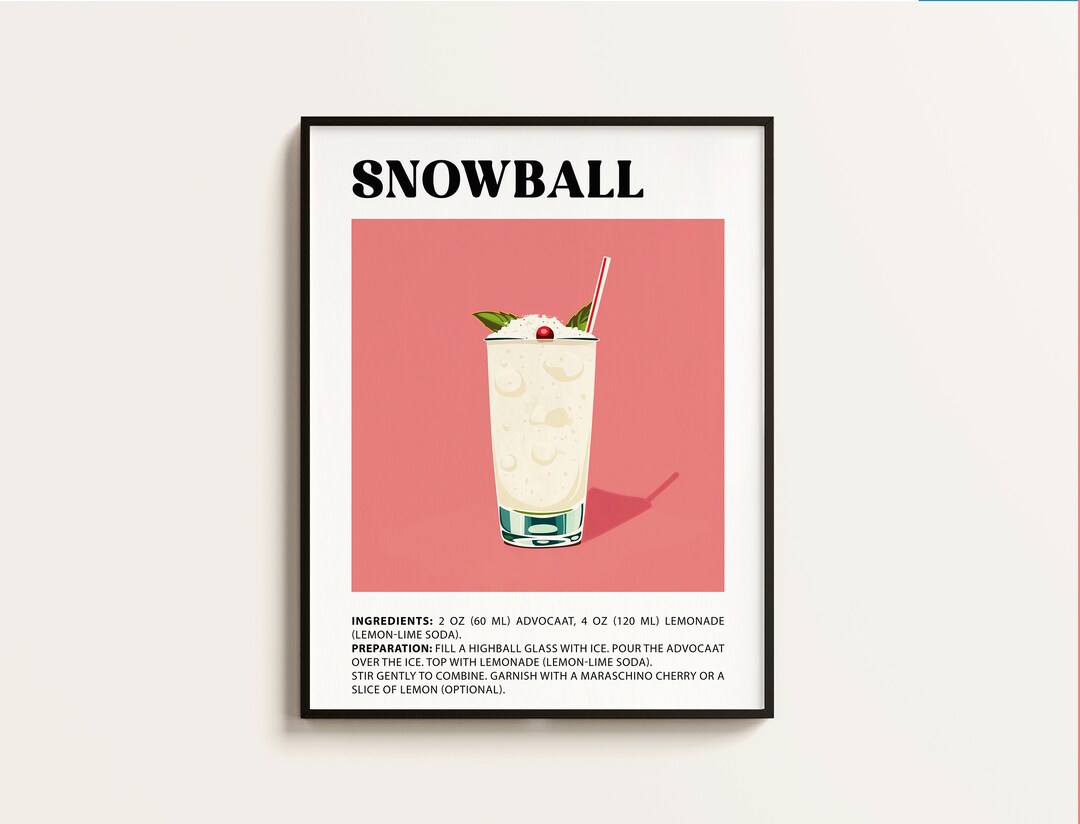 Snowball Retro Cocktail Poster, Recipe Cocktail Art Print, Party ...