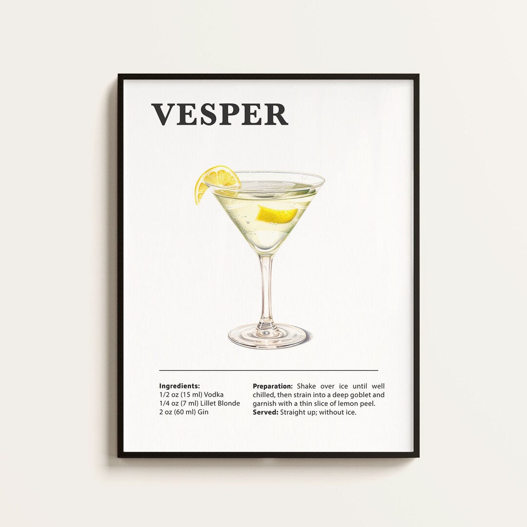 Vesper Cocktail Poster. Minimalist, Cocktail Recipe, Alcohol, Art Print ...