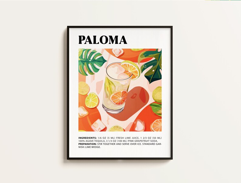 Paloma Cocktailposter. Maximalist, Cocktail Recipe, Art, Party, Kitchen ...