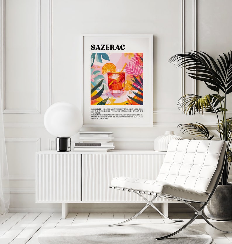 Sazerac Cocktail Recipe Art Print: Retro Abstract Style (downloadable ...