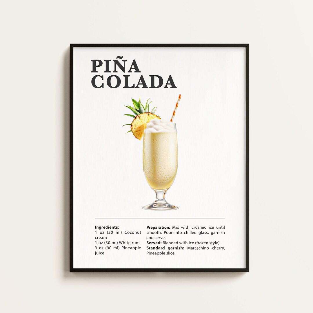 Pina Colada Cocktail Poster. Minimalist, Cocktail Recipe, Alcohol, Art ...