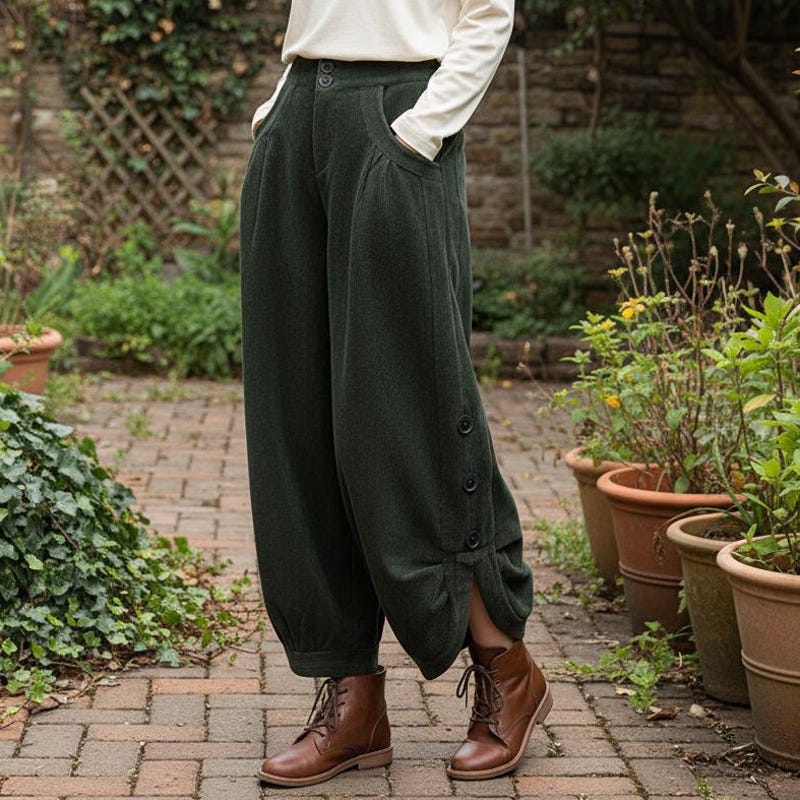 Green Side Button Pants - Etsy