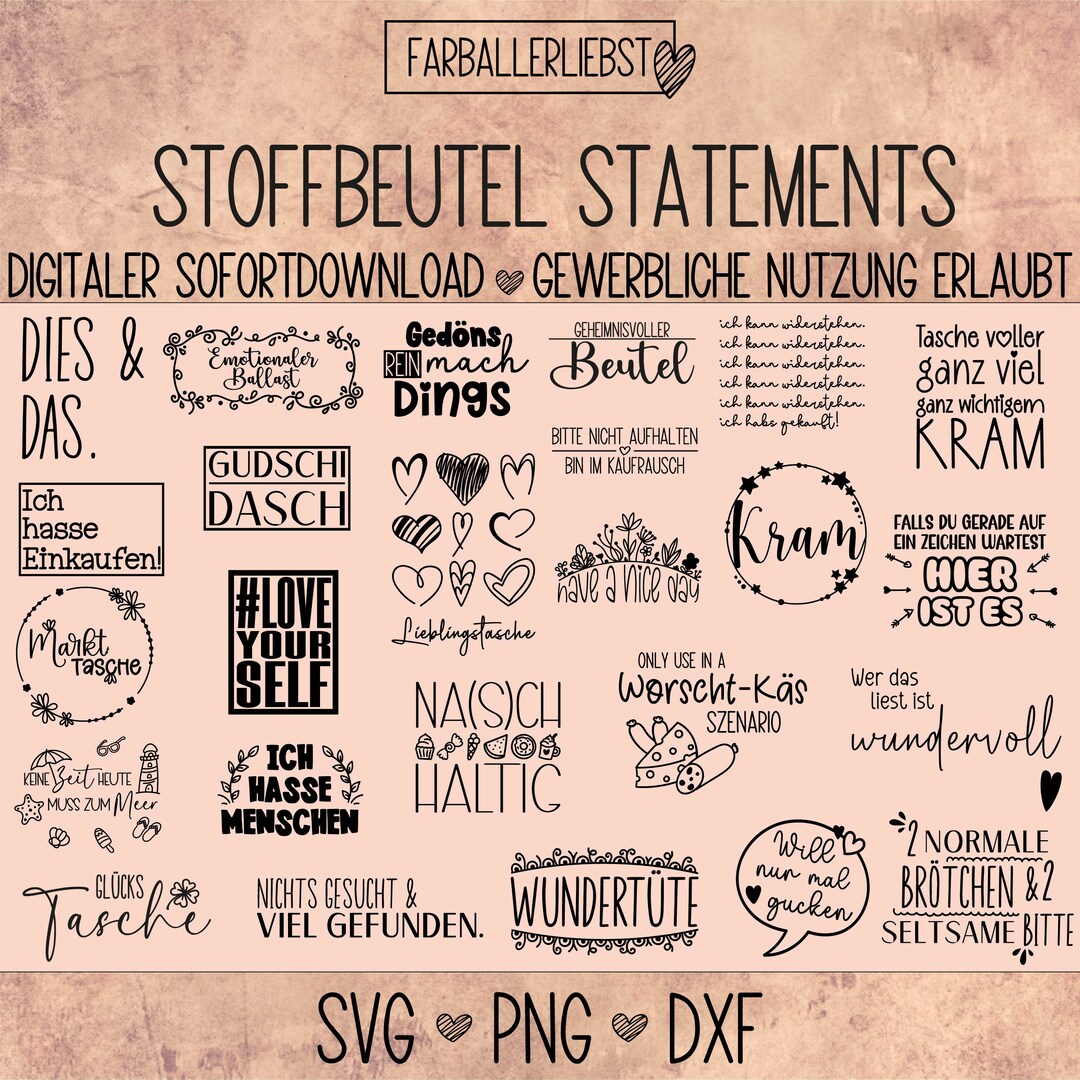 German Einkaufstasche Tasche Beutel Statements Spruch Plotterdatei Plotten Silhouette Cricut ...