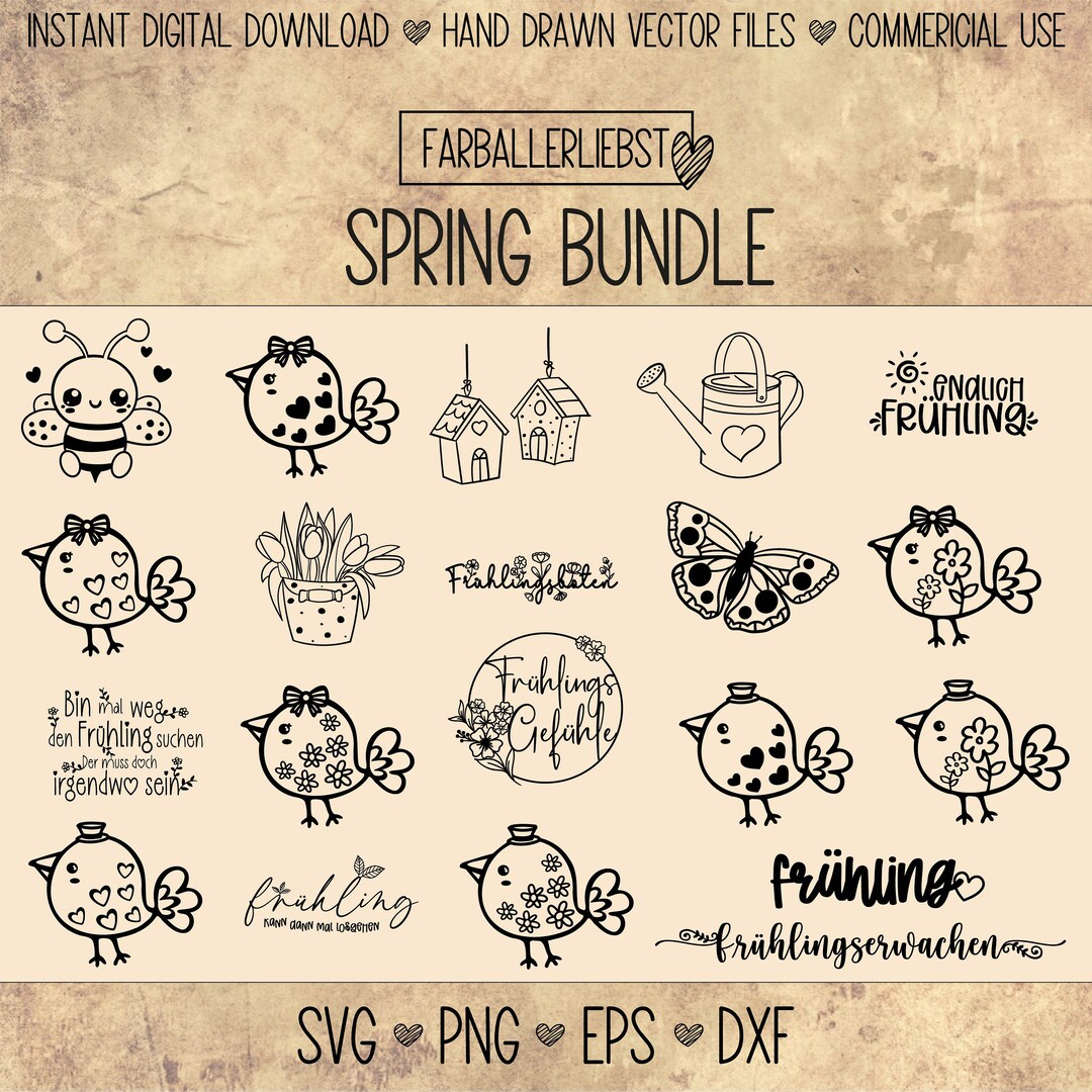 German Spring Bundle Plotter File Svg Png German Silhouette Cricut Bird ...