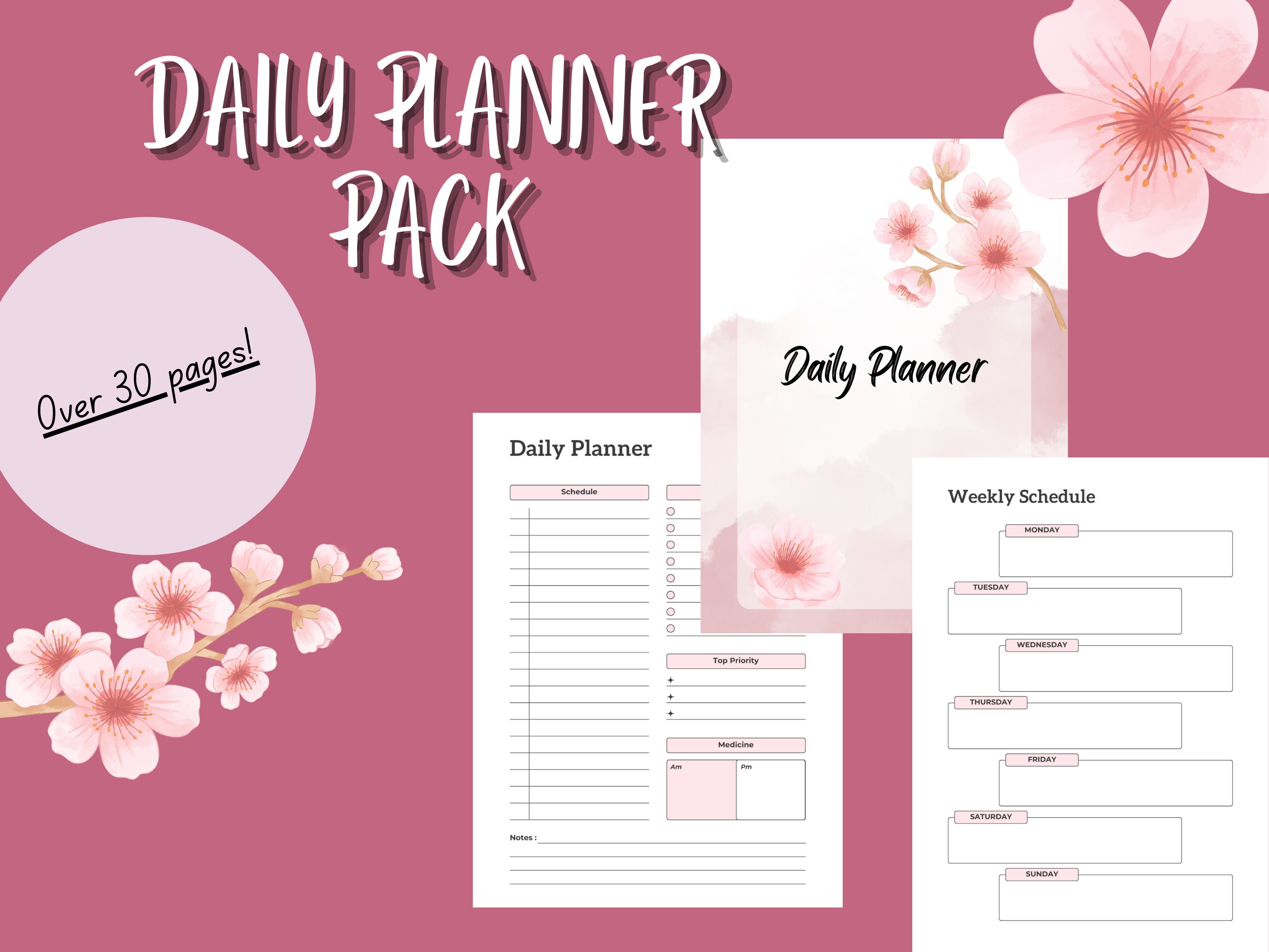 Printable Daily Planner, Daily Organizer, Weekly Organizer, Daily List ...