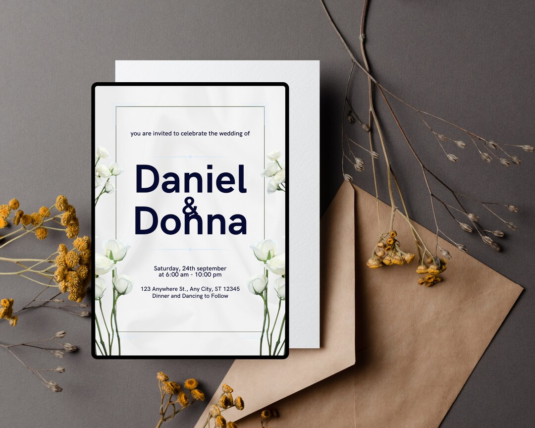 White Floral Wedding Invitation Card - Etsy