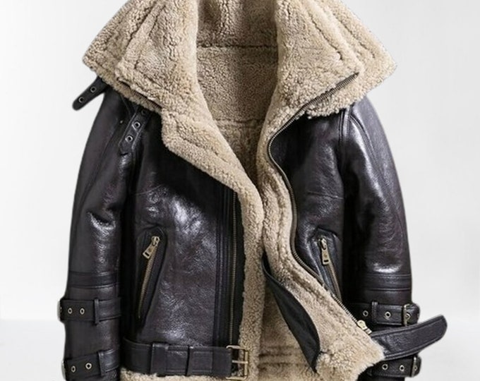 Ladies' Genuine Lambskin Leather Aviator Pilot B3 Bomber Jacket ...