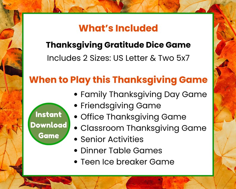 Thanksgiving Gratitude Dice Game, Printable Thanksgiving Gratitude Game ...