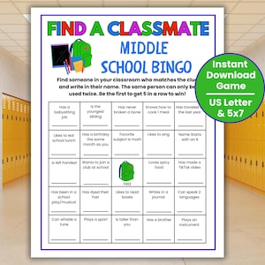 Back to School Bingo, Middle School Games, Classroom Icebreaker Bingo ...