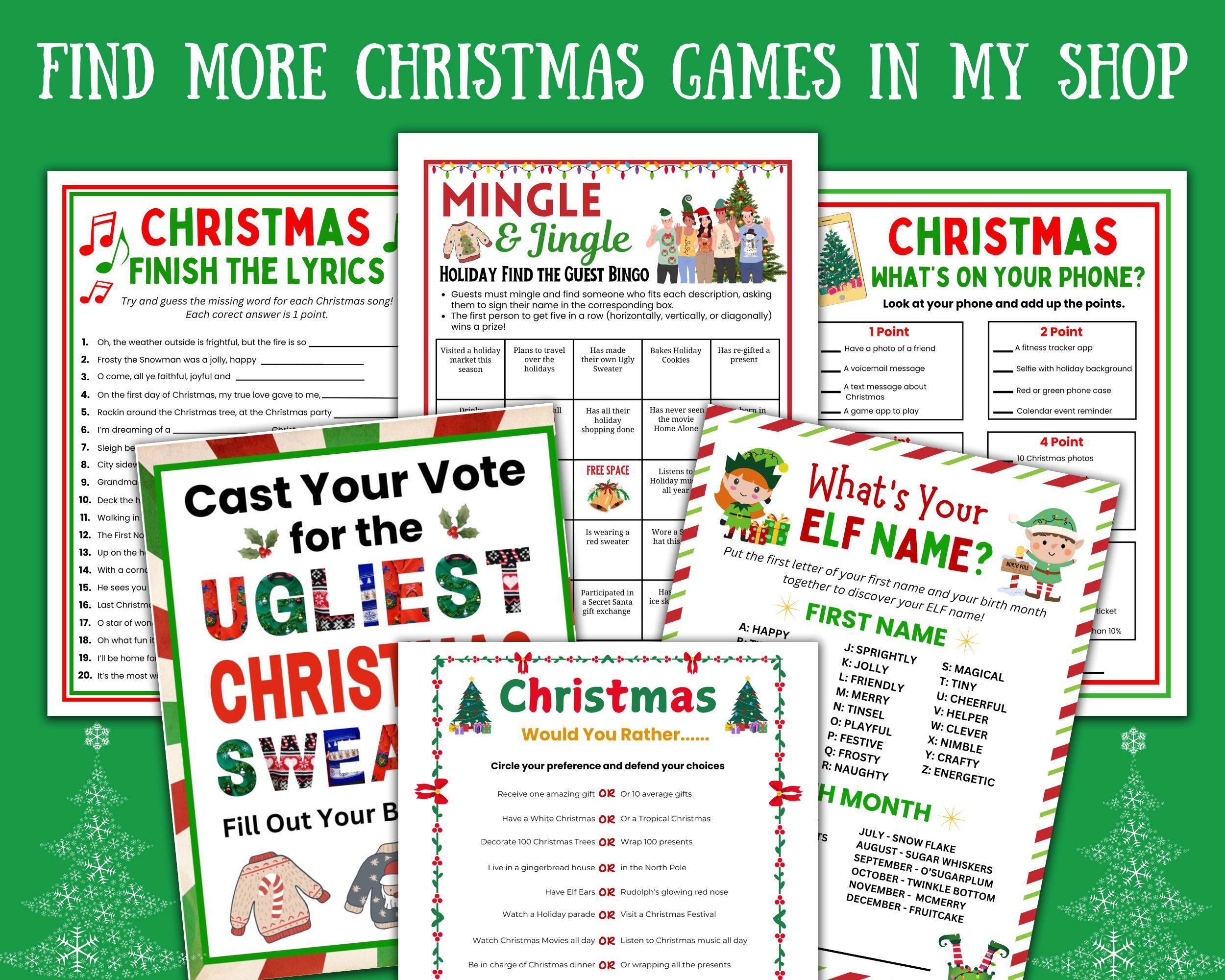 Printable Christmas Trivia Game, Holiday Trivia Party Game, Fun ...