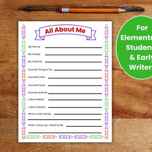 All About Me Printable, Getting to Know Me, Elementary Worksheet, Back ...