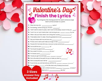Love Songs Finish the Lyrics Game, Printable Valentines Party Game ...
