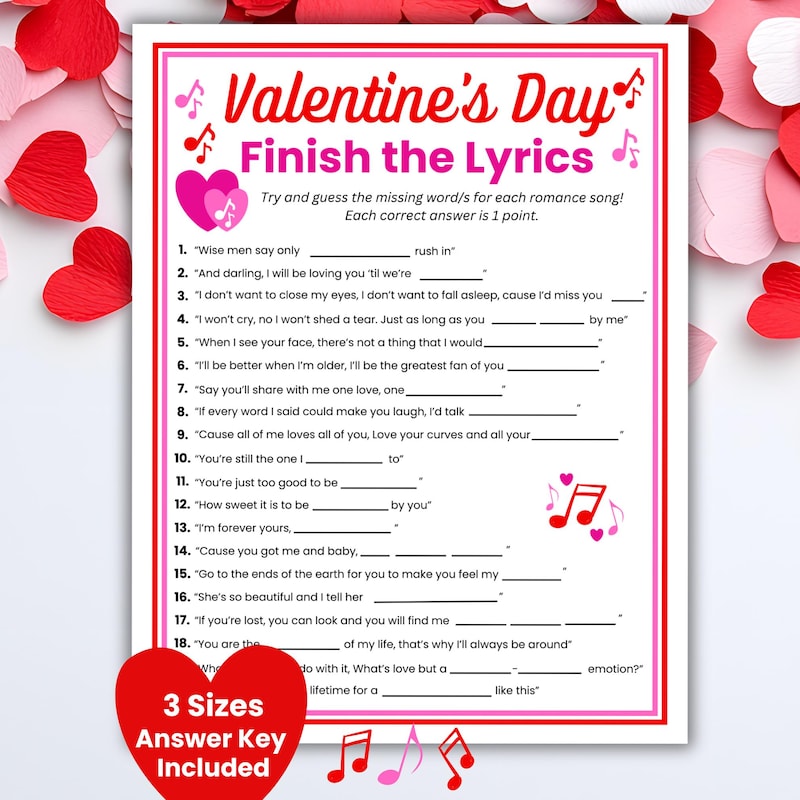 Valentine Music Song Quiz - Etsy