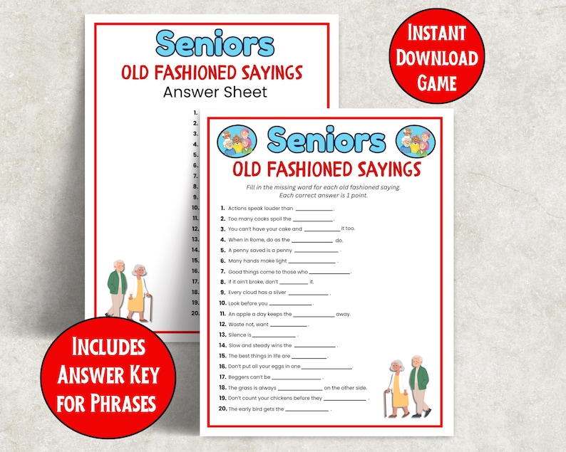 Seniors Finish the Phrase Game, Game for Senior Citizens, Senior Games ...