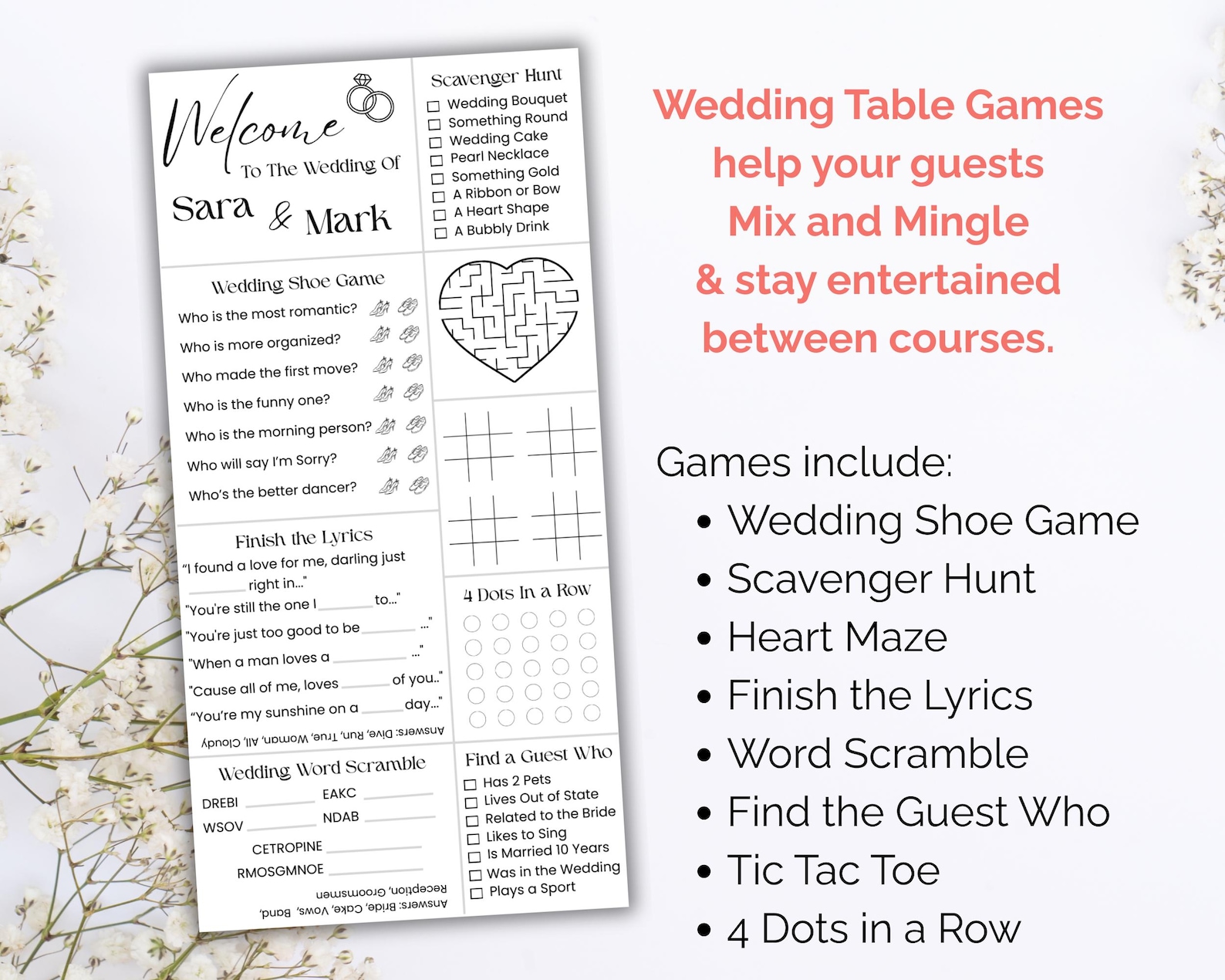 Wedding Table Games, Wedding Games for Reception, Wedding Menu Template ...