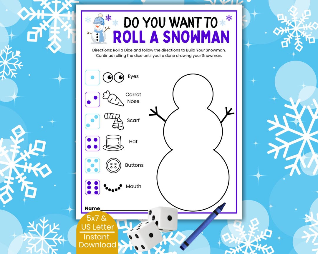 Roll a Snowman Dice Game, Printable Snowman Game, Preschool and ...