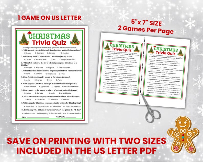 Printable Christmas Trivia Game, Holiday Trivia Party Game, Fun ...